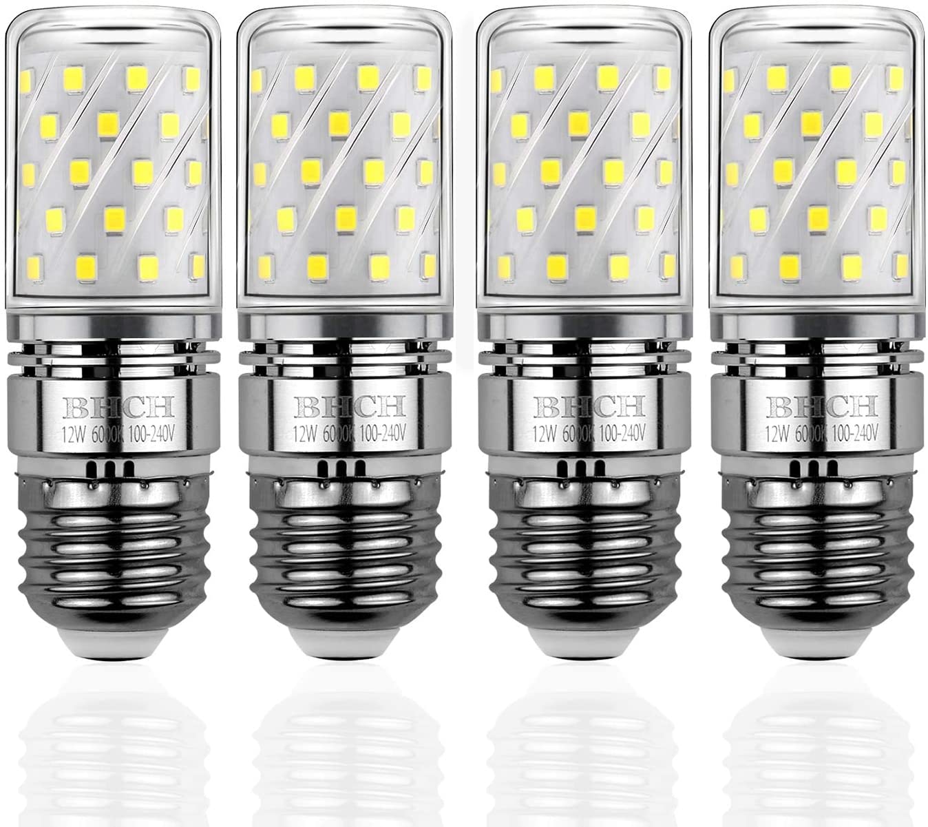 BHCH E26 LED Corn Bulbs 12W,6000K Daylight White,1200LM,Edison Screw Bulbs,100W Incandescent Bulbs Equivalent,Pack of 4