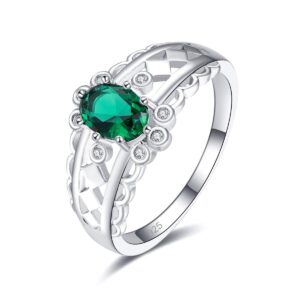 emsione 925 sterling silver plated created emerald quartz cz oval cut with round side stones wedding engagement eternity band ring size 9 color green