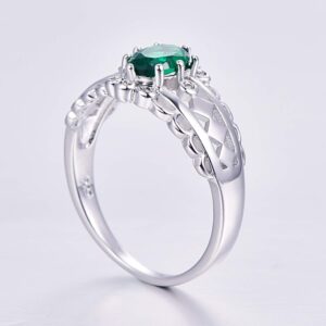 Emsione 925 Sterling Silver Plated Created Emerald Quartz CZ Oval Cut with Round Side Stones Wedding Engagement Eternity Band Ring Size 9 Color Green