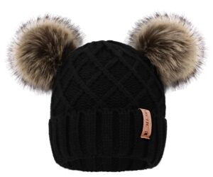 arctic paw women winter beanie fleece lined pom pom beanie hat black hat coffee ball