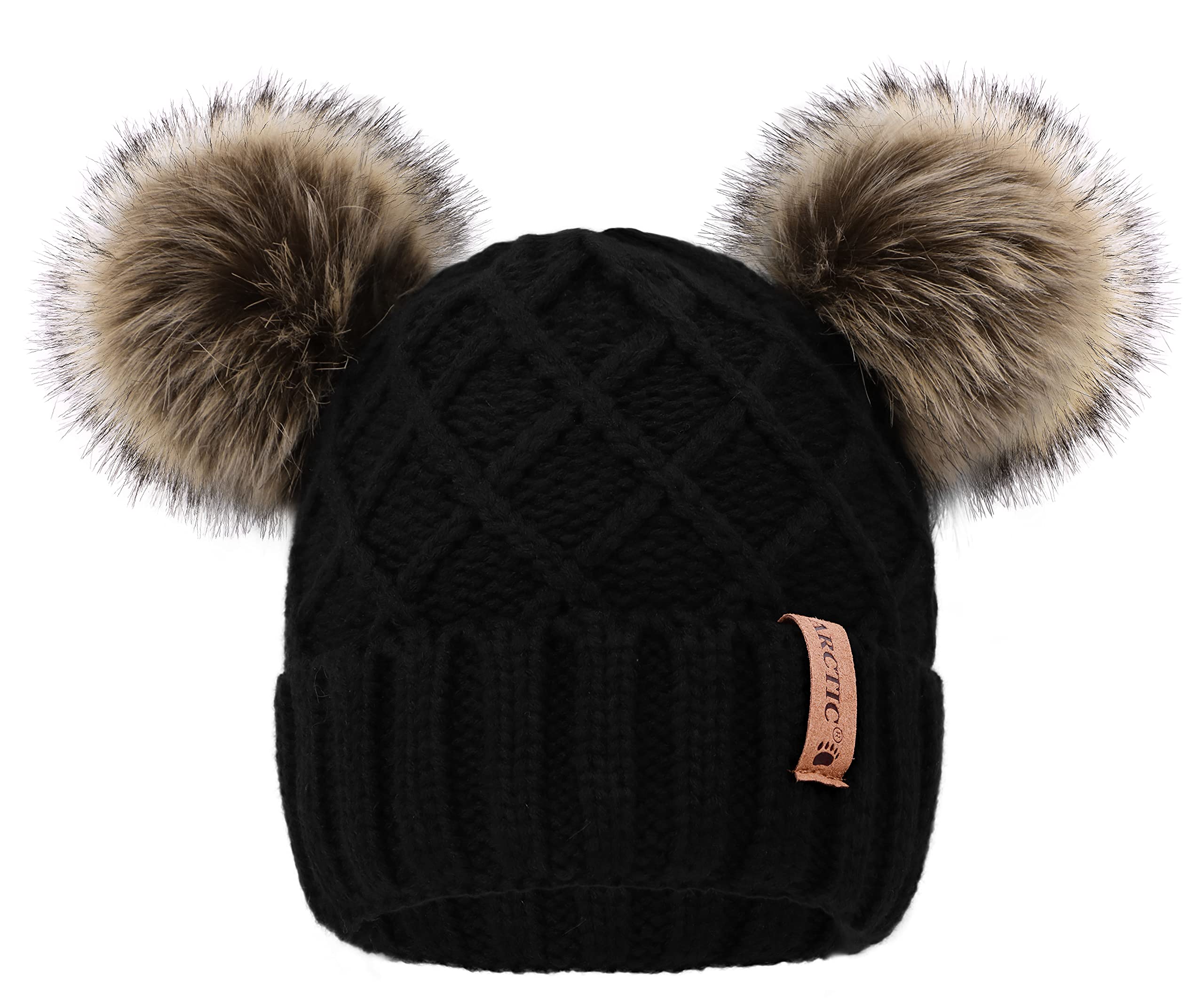 Arctic Paw Women Winter Beanie Fleece Lined Pom Pom Beanie Hat Black Hat Coffee Ball