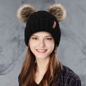 Arctic Paw Women Winter Beanie Fleece Lined Pom Pom Beanie Hat Black Hat Coffee Ball