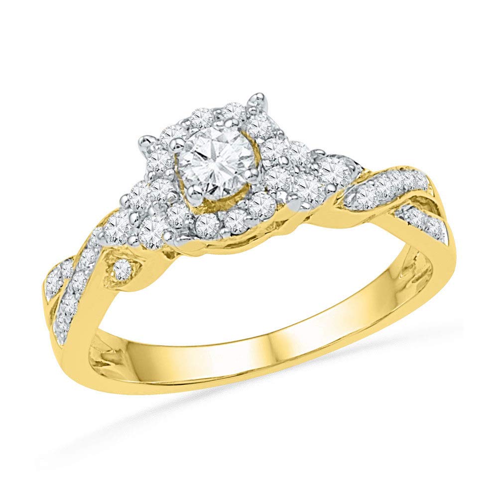 Dazzlingrock Collection 10kt Yellow Gold Womens Round Diamond Solitaire Twist Bridal Wedding Engagement Ring 1/2 ctw