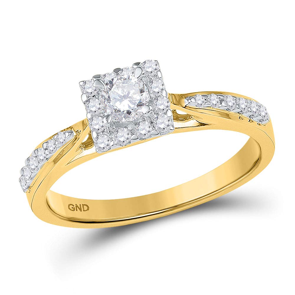 Dazzlingrock Collection 10k Yellow Gold Womens Round Diamond Square Halo Bridal Wedding Engagement Ring 3/8 ctw