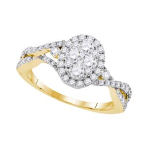 dazzlingrock collection 10kt yellow gold womens round diamond oval cluster halo twist bridal wedding engagement ring 1.00 ctw