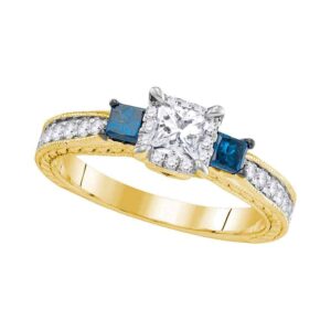 dazzlingrock collection 14k yellow gold womens 3-stone blue color enhanced diamond wedding bridal engagement ring 1.00 ctw