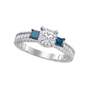 dazzlingrock collection 14k white gold womens 3-stone blue color enhanced diamond wedding bridal engagement ring 1.00 ctw