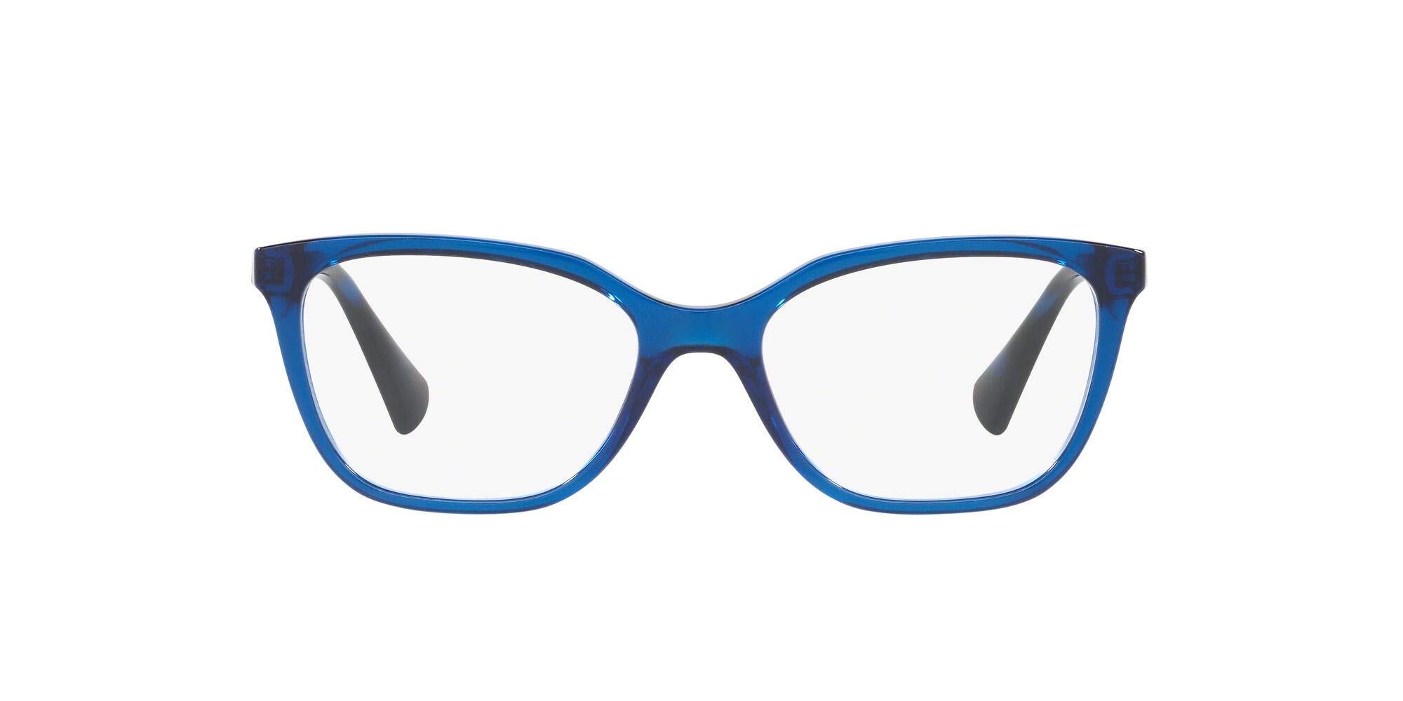 Ralph by Ralph Lauren Women's RA7110 Square Prescription Eyewear Frames, Shiny Transparent Blue/Demo Lens, 54 mm