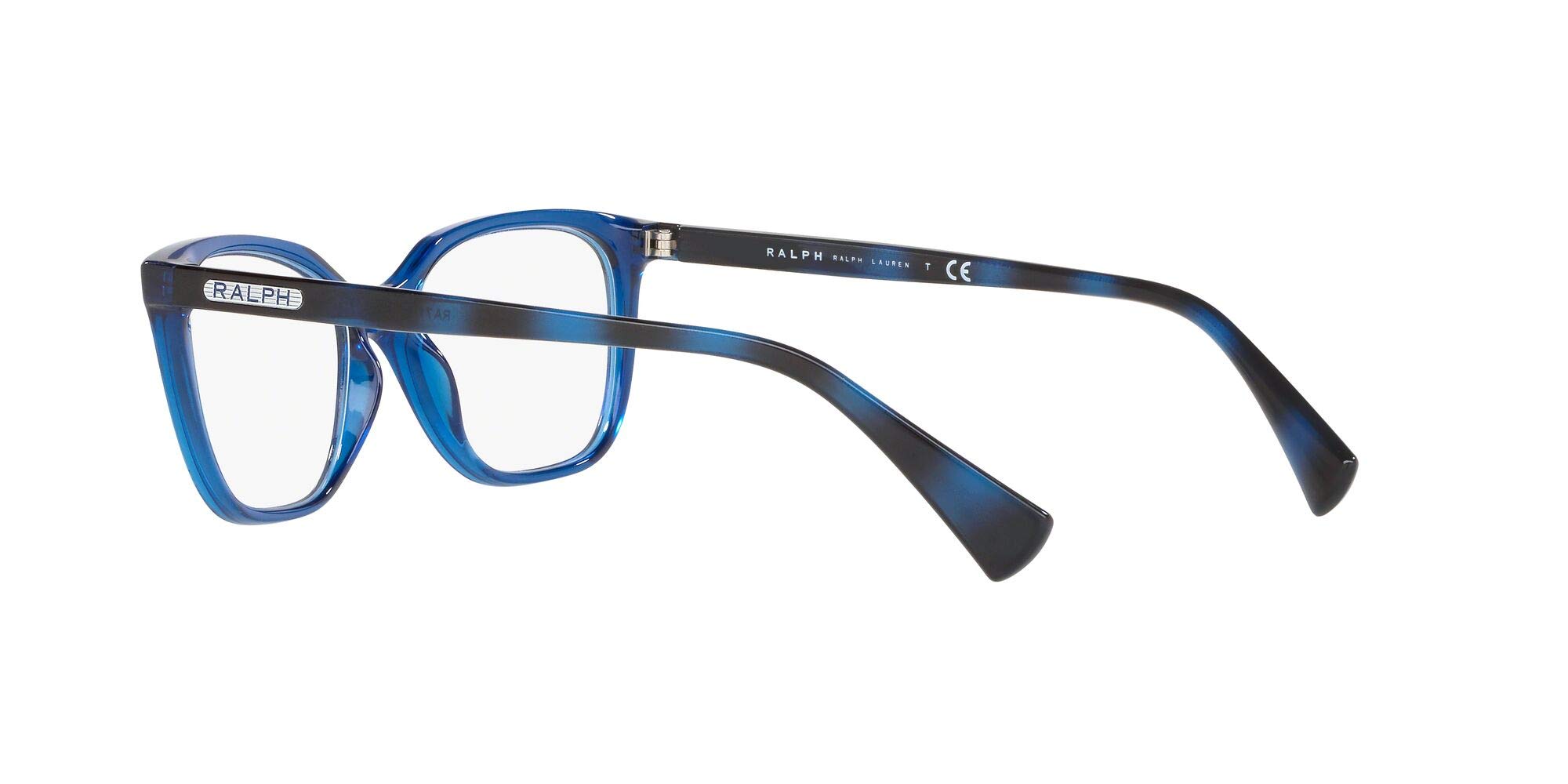 Ralph by Ralph Lauren Women's RA7110 Square Prescription Eyewear Frames, Shiny Transparent Blue/Demo Lens, 54 mm