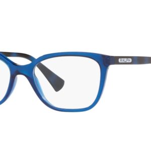 Ralph by Ralph Lauren Women's RA7110 Square Prescription Eyewear Frames, Shiny Transparent Blue/Demo Lens, 54 mm