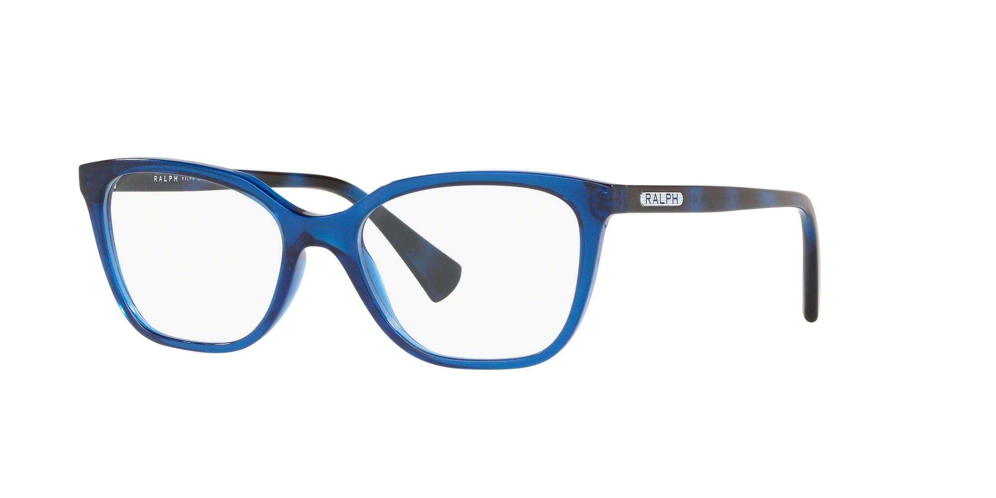 Ralph by Ralph Lauren Women's RA7110 Square Prescription Eyewear Frames, Shiny Transparent Blue/Demo Lens, 54 mm