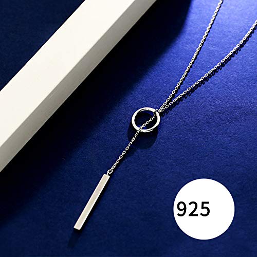 925 Sterling Silver Round Stick Cross Bar Lariat Y Pendant Necklace Long Tassel Sweater Chain for Women Gift (Sterling Silver)