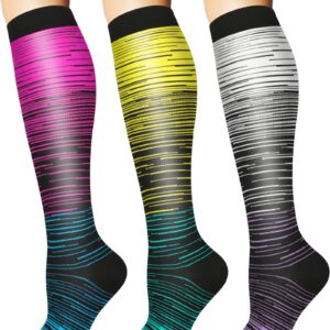 Compression Socks for Women and Men Circulation (3 Pairs) - Best for Nursing,Running,Travel Knee High Socks