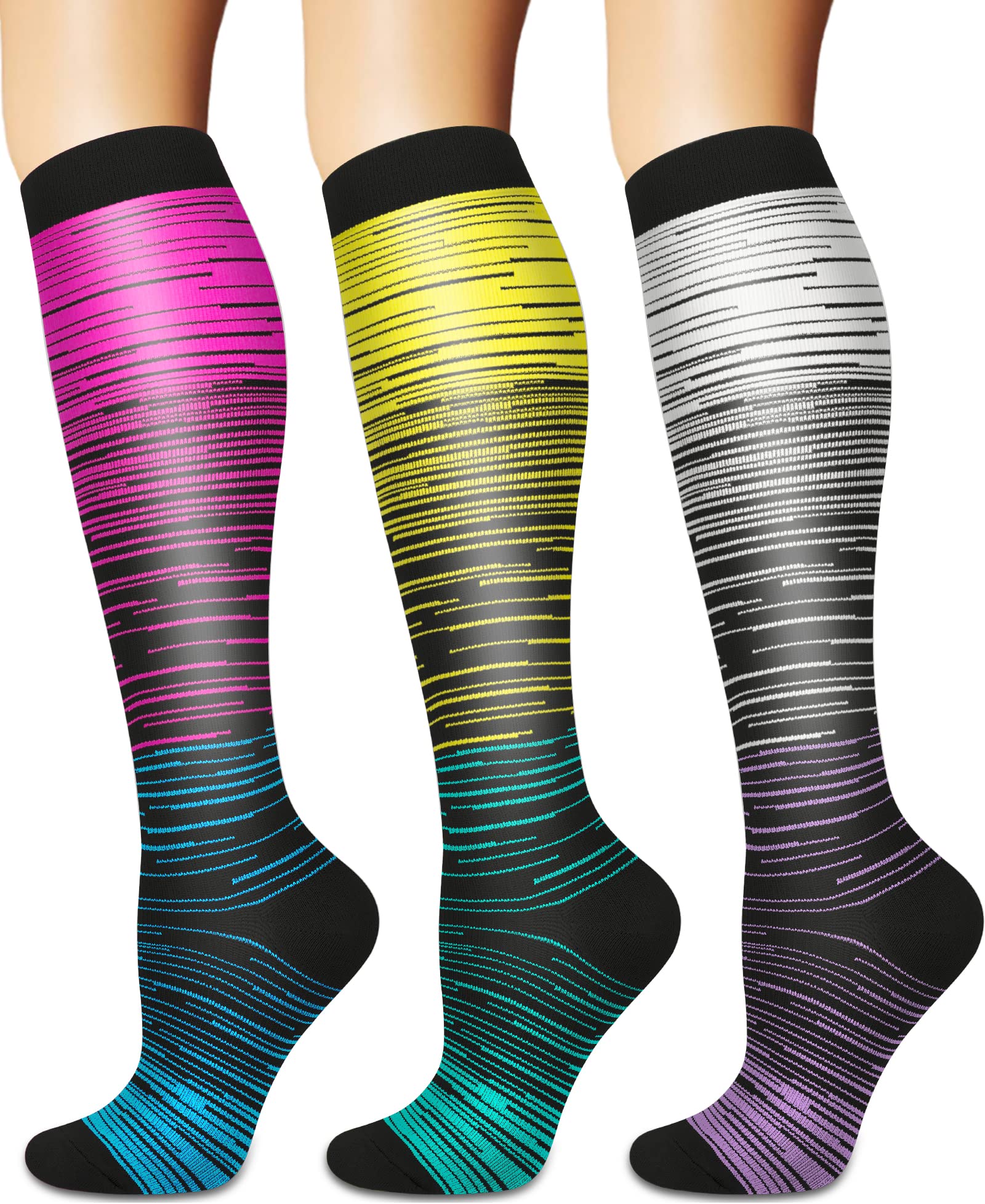 Compression Socks for Women and Men Circulation (3 Pairs) - Best for Nursing,Running,Travel Knee High Socks