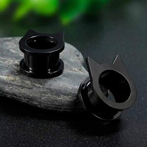 COOEAR Gauges for Ears Piercing Flesh Tunnels and Plugs Jewelry Cute Steel Cat Earrings Stretchers Size 2g(6mm) to 1 inch(25mm)