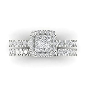 clara pucci 1.57ct princess cut halo solitaire with accent stunning moissanite diamond statement bridal ring band set 14k white gold 8.25