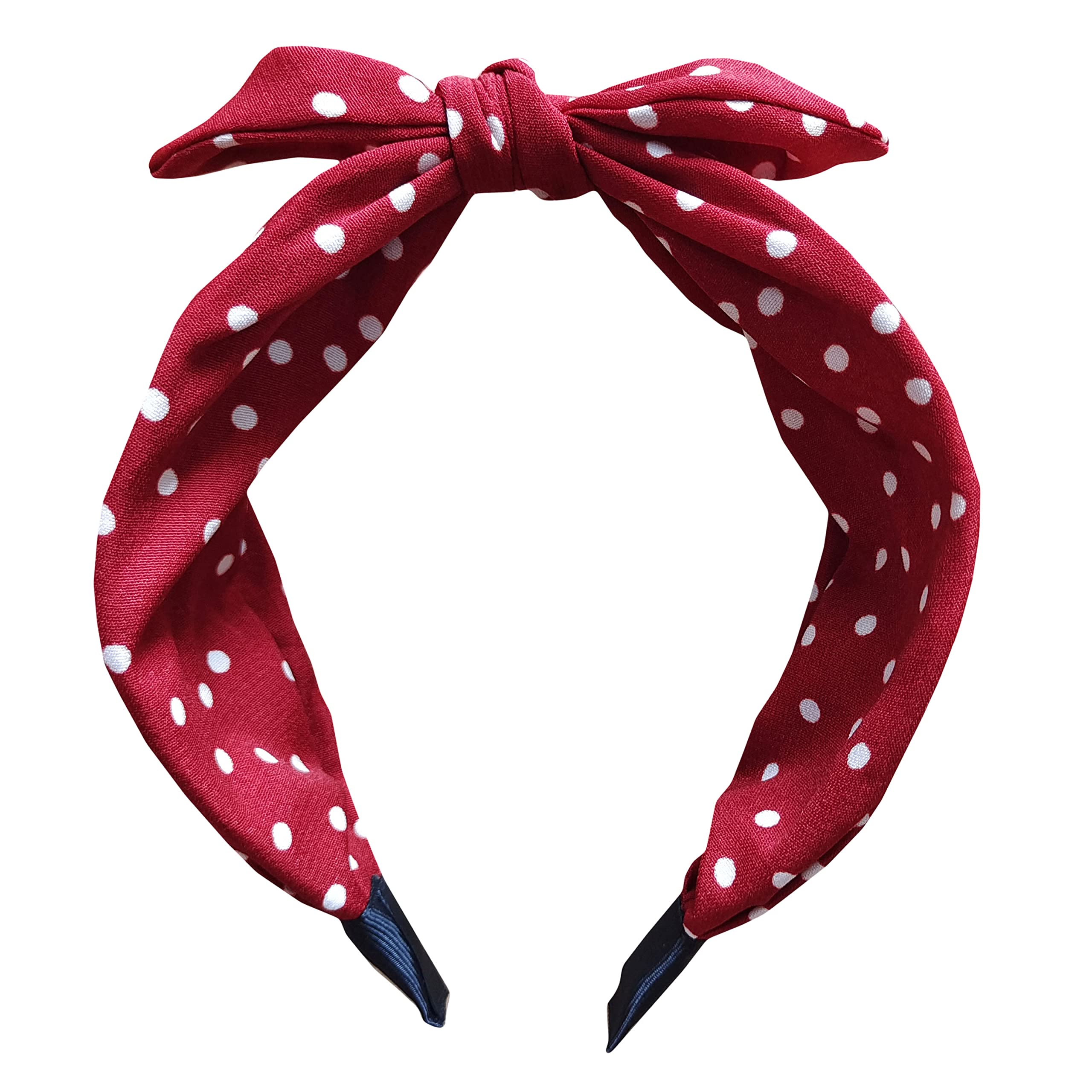 Qiabao Womens Red Polka Dot Bow Headband Wide Hair Band