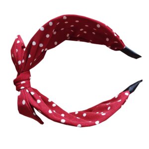 Qiabao Womens Red Polka Dot Bow Headband Wide Hair Band