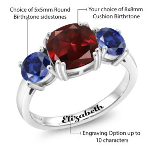 Gem Stone King Build Your Own Ring - Personalized Cushion and Round Birthstones in 925 Sterling Silver Ring (Size 9)