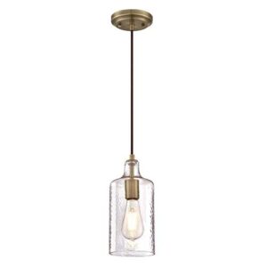 westinghouse 6371400, antique brass finish with clear textured glass carmen one-light indoor mini pendant, 120 volts