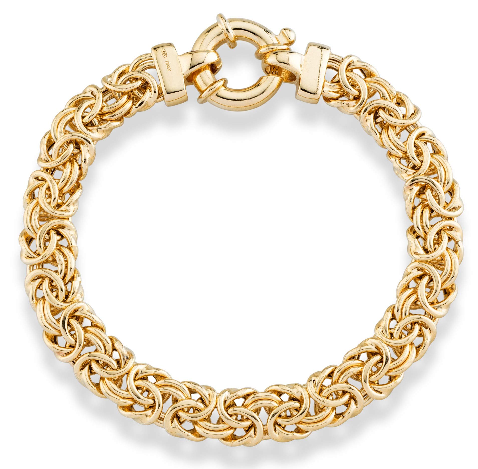 Miabella Italian 18K Gold Over Sterling Silver 9mm Classic Byzantine Link Chain Bracelet for Women, 925 Handmade in Italy (7.5 Inches)