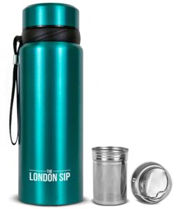 here & now supply co. 25 oz multi-function travel mug and tumbler | tea infuser water bottle | fruit infused flask | hot & cold double wall stainless steel coffee thermos (celestial blue)