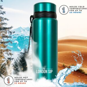 Here & Now Supply Co. 25 oz Multi-Function Travel Mug and Tumbler | Tea Infuser Water Bottle | Fruit Infused Flask | Hot & Cold Double Wall Stainless Steel Coffee Thermos (Celestial Blue)