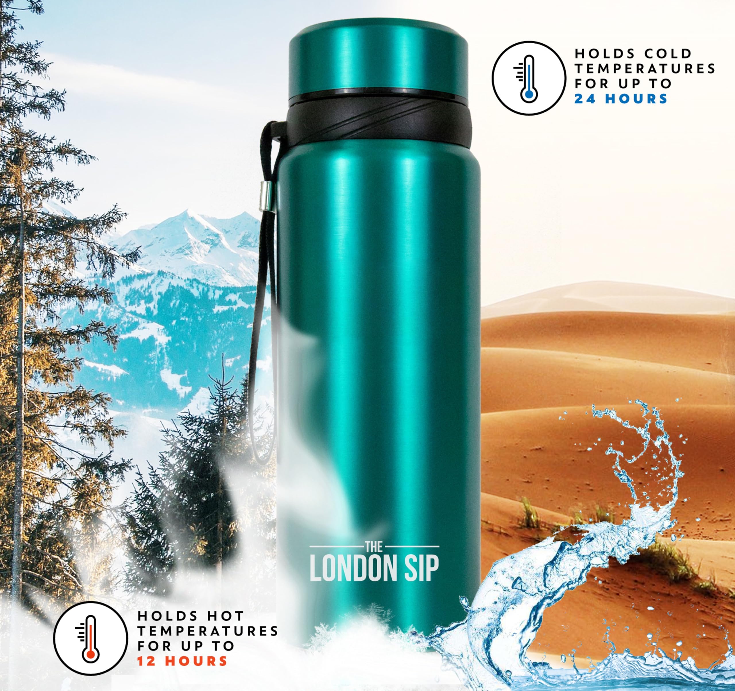 Here & Now Supply Co. 25 oz Multi-Function Travel Mug and Tumbler | Tea Infuser Water Bottle | Fruit Infused Flask | Hot & Cold Double Wall Stainless Steel Coffee Thermos (Celestial Blue)