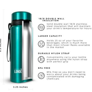 Here & Now Supply Co. 25 oz Multi-Function Travel Mug and Tumbler | Tea Infuser Water Bottle | Fruit Infused Flask | Hot & Cold Double Wall Stainless Steel Coffee Thermos (Celestial Blue)