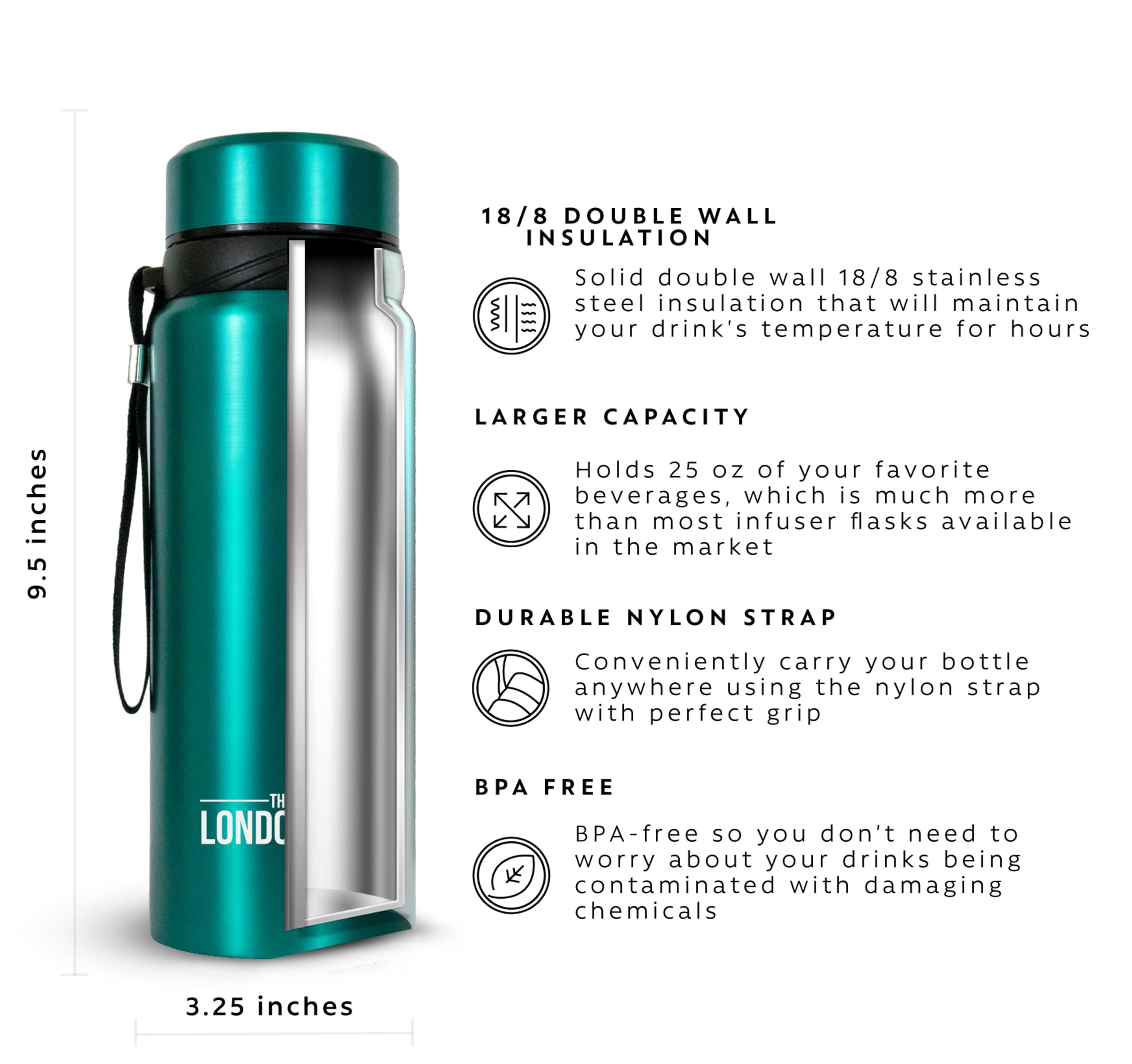 Here & Now Supply Co. 25 oz Multi-Function Travel Mug and Tumbler | Tea Infuser Water Bottle | Fruit Infused Flask | Hot & Cold Double Wall Stainless Steel Coffee Thermos (Celestial Blue)