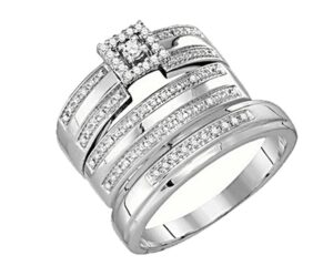 affy white natural diamond wedding & engagement trio band ring set in 14k white gold over sterling silver (0.25 carat)