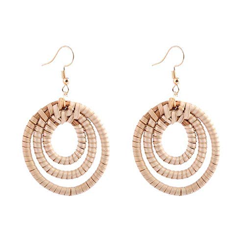 4 Pairs Lightweight Rattan Knit Dangle Earrings Bohemia Straw Wicker Braid Woven Geometric Statement Earring Women Bamboo Jewelry-style 2