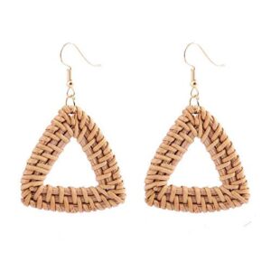 4 Pairs Lightweight Rattan Knit Dangle Earrings Bohemia Straw Wicker Braid Woven Geometric Statement Earring Women Bamboo Jewelry-style 2