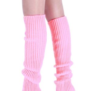 CHUNG Women Juniors Knitted Leg Warmers 16.5" Neon Party Dance Sports Fitness Accessory Pack of 1/2/3 (One Size, Light Pink)