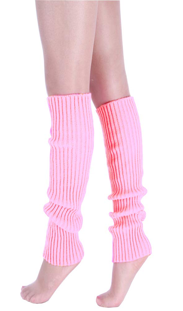 CHUNG Women Juniors Knitted Leg Warmers 16.5" Neon Party Dance Sports Fitness Accessory Pack of 1/2/3 (One Size, Light Pink)