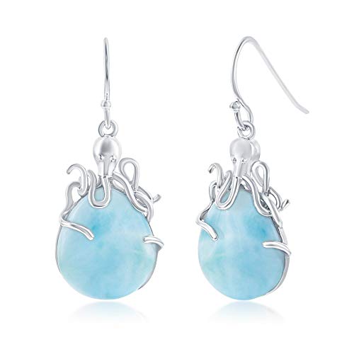 Beaux Bijoux Sterling Silver Larimar Blue Earrings for Women,Natural Larimar Jewelry,Sea Animal Design,Crab Turtle Octopus Fish,Blue Larimar Stones, Metal, natural larimar gemstone