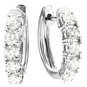 houston diamond district 2 carat t.w. five stone diamond hoop huggie earrings premium collection 14k white gold