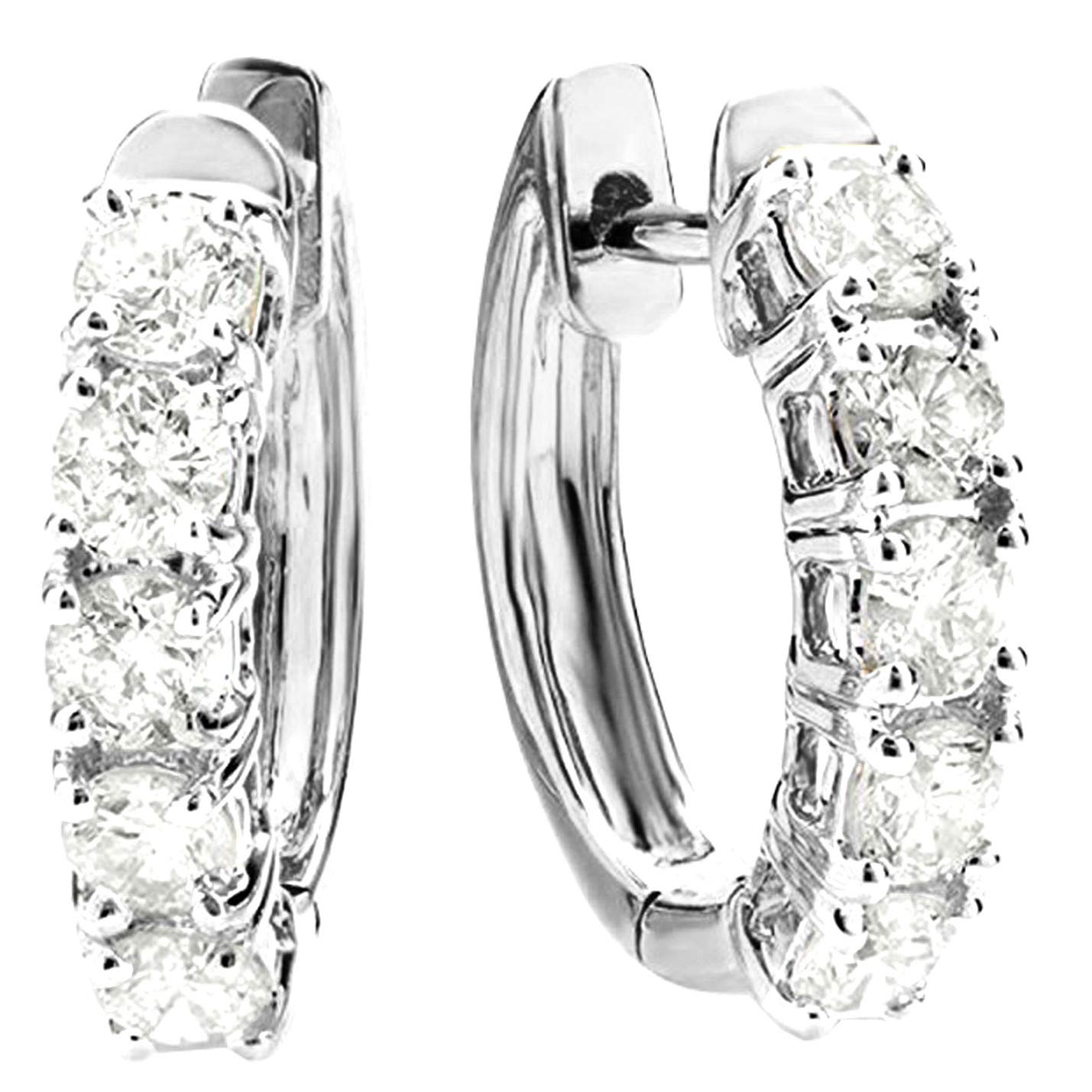 Houston Diamond District 2 Carat t.w. Five Stone Diamond Hoop Huggie Earrings Premium Collection 14K White Gold