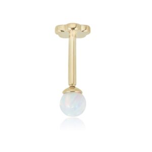 AVORA 14K Yellow Gold 3mm Simulated Opal Cartilage Piercing Flat Back Earring Body Jewelry (18 Gauge)