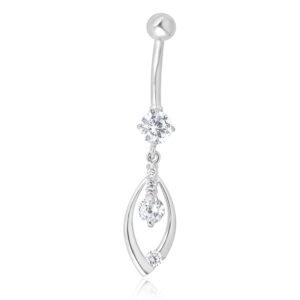 avora 10k white gold simulated diamond cz dangling fancy teardrop belly button ring body jewelry (14 gauge)