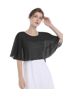 soft chiffon capes shawls wraps shrugs for dresses women capelets accessories (black)