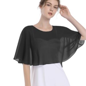 Soft Chiffon Capes Shawls Wraps Shrugs for Dresses Women Capelets Accessories (Black)