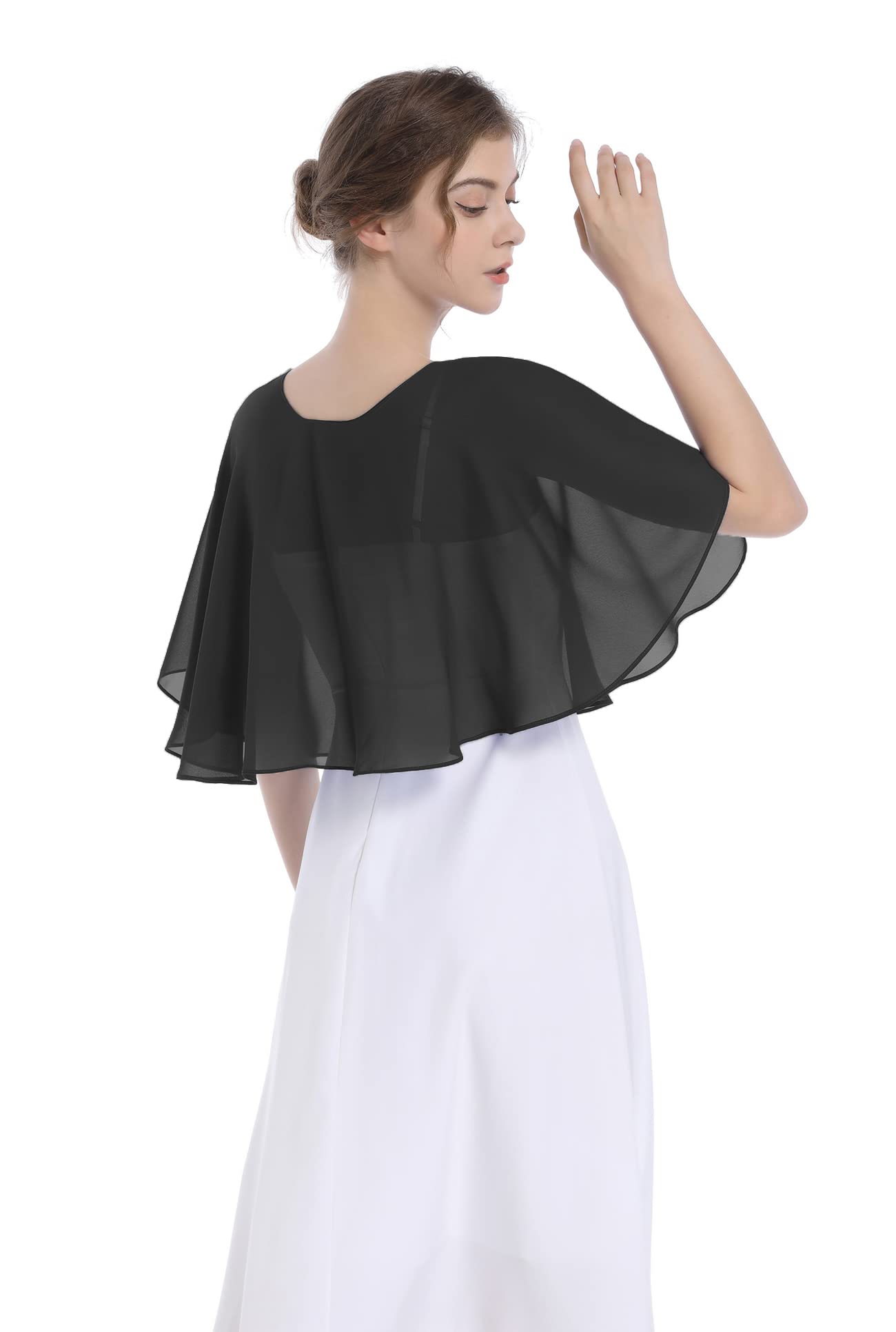 Soft Chiffon Capes Shawls Wraps Shrugs for Dresses Women Capelets Accessories (Black)