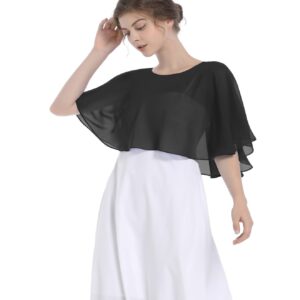 Soft Chiffon Capes Shawls Wraps Shrugs for Dresses Women Capelets Accessories (Black)