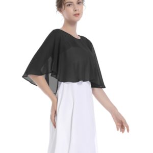 Soft Chiffon Capes Shawls Wraps Shrugs for Dresses Women Capelets Accessories (Black)