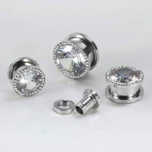 TBOSEN 6 PCS Big Cubic Zirconia Stainless Steel Screw Ear Gauges Plugs Tunnels Expander Body Piercing Jewelry Set