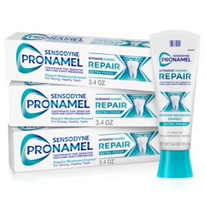 sensodyne pronamel intensive enamel repair toothpaste for sensitive teeth, to reharden and strengthen enamel, extra fresh - 3.4 ounces (pack of 3)