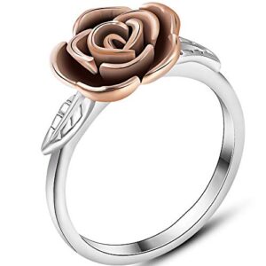 jude jewelers stainless steel rose flower style promise statement party ring (silver rose gold, 11)