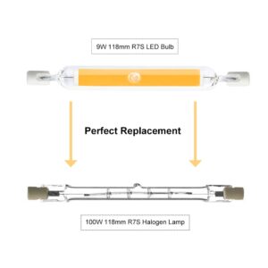 Lustaled 118MM R7S COB LED Bulbs, 9W J Type 118MM Double Ended LED Lights 120V T3 R7S Base 100W Halogen Floodlight Replacement for Garage Speciality Lighting Floor Lamps (Daylight 6000K, 2-Pack)