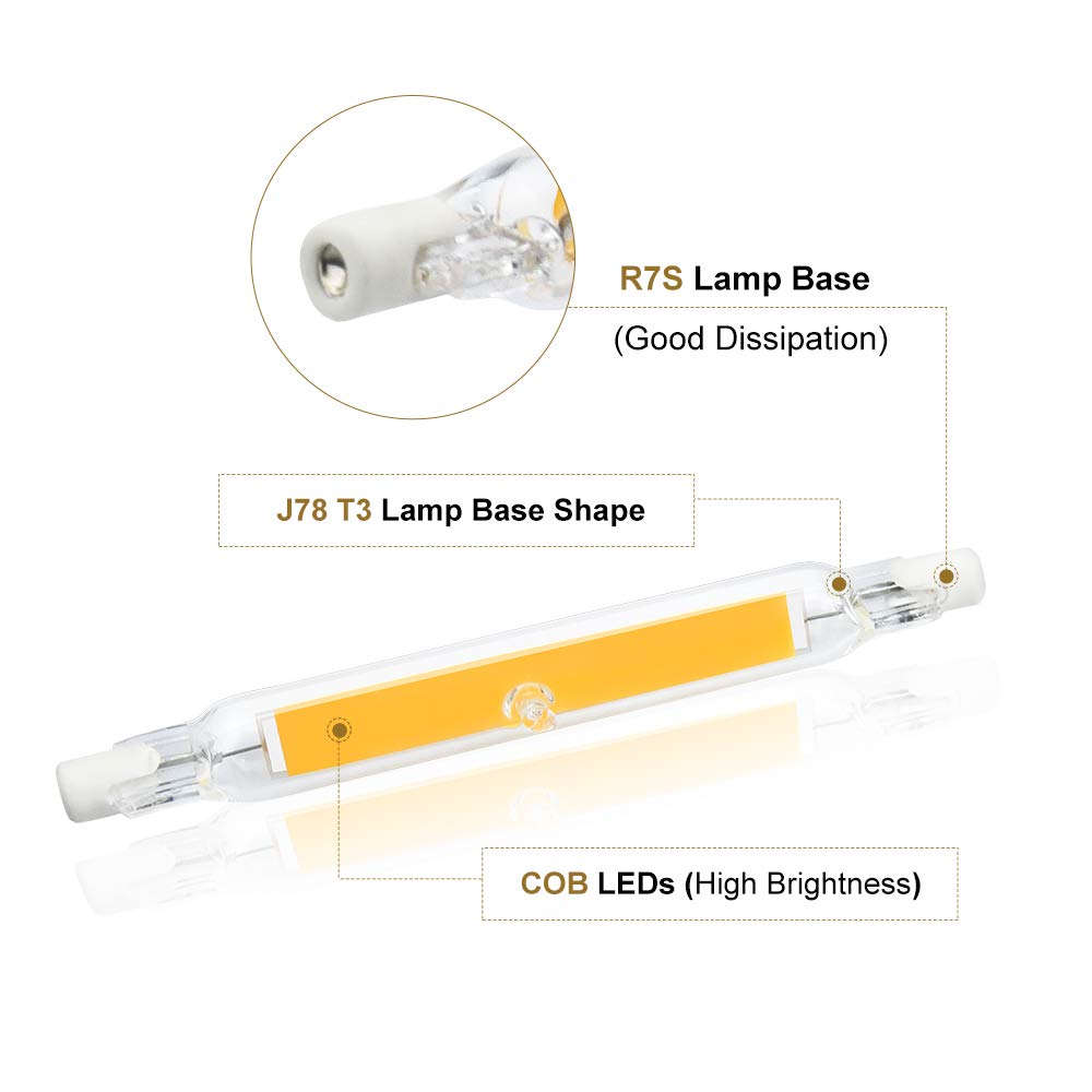 Lustaled 118MM R7S COB LED Bulbs, 9W J Type 118MM Double Ended LED Lights 120V T3 R7S Base 100W Halogen Floodlight Replacement for Garage Speciality Lighting Floor Lamps (Daylight 6000K, 2-Pack)